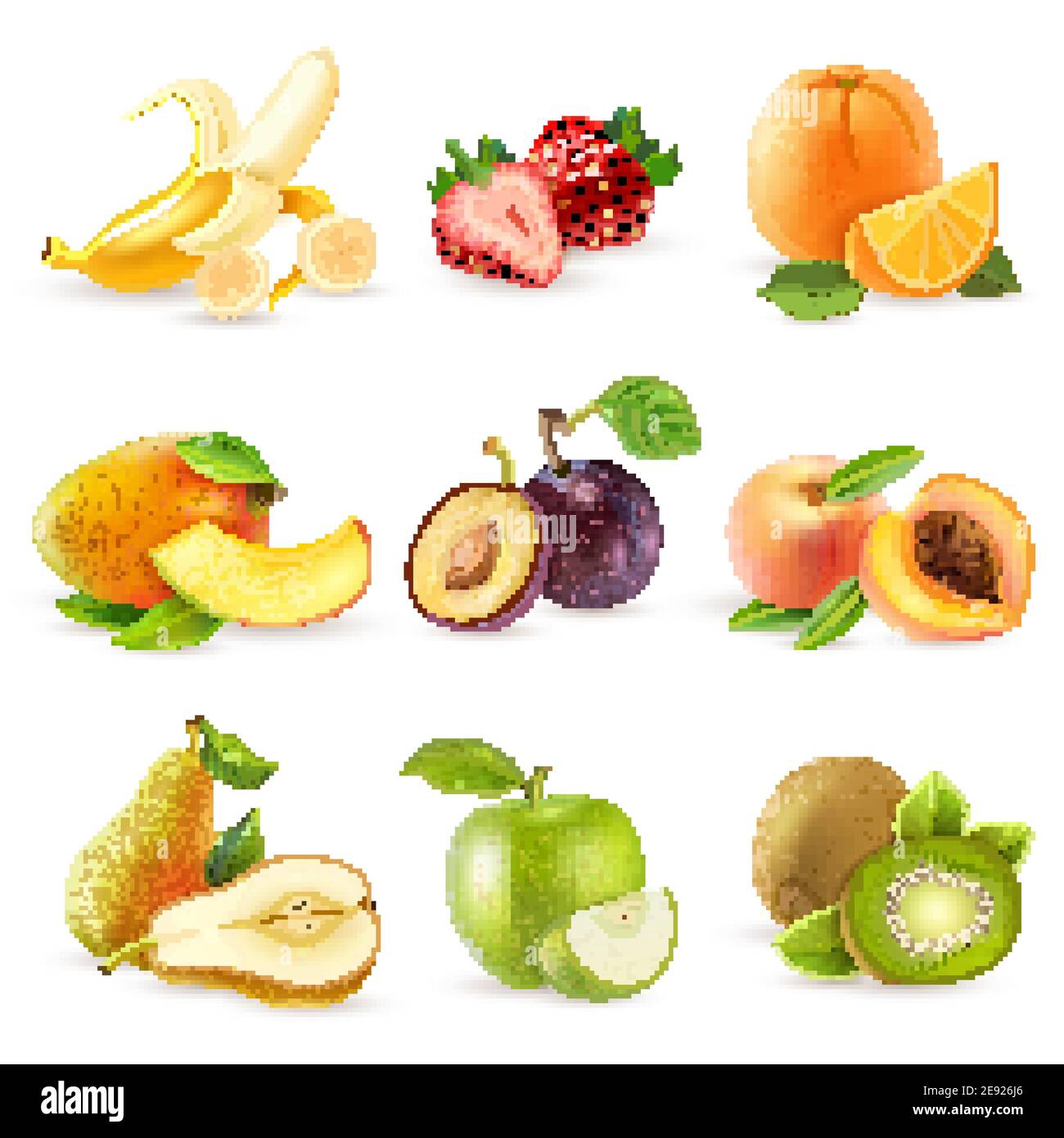 Fresh fruits and berries colorful pictograms compositions collection ...