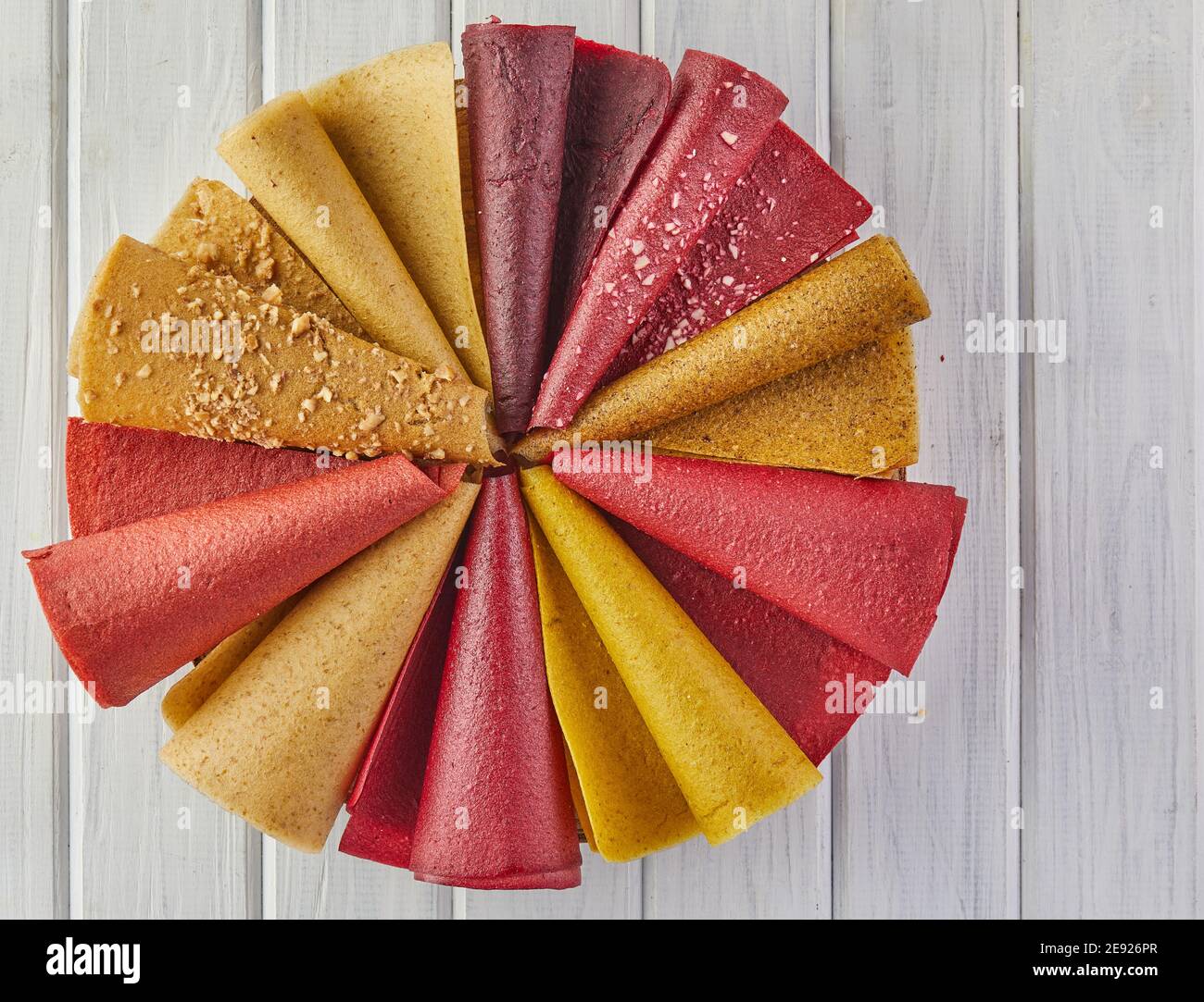 Sweet pure fruit pastille in rolls. Healthy sweets - lozenges, fruit ...