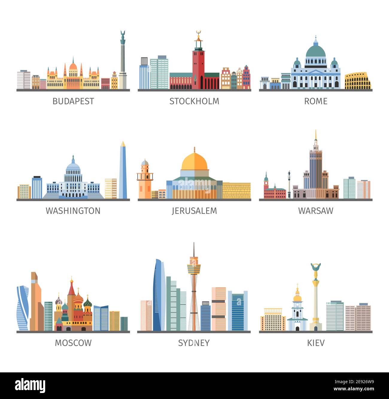 World famous capitals historical and modern landscapes and landmarks ...