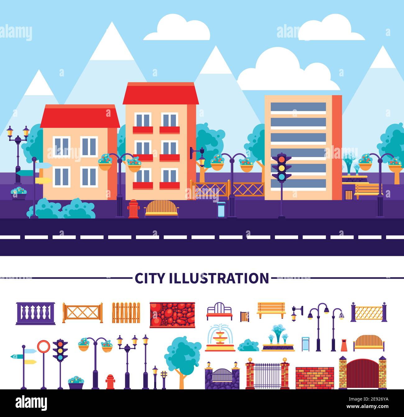 Set of decorative icons with different common objects and elements for ...