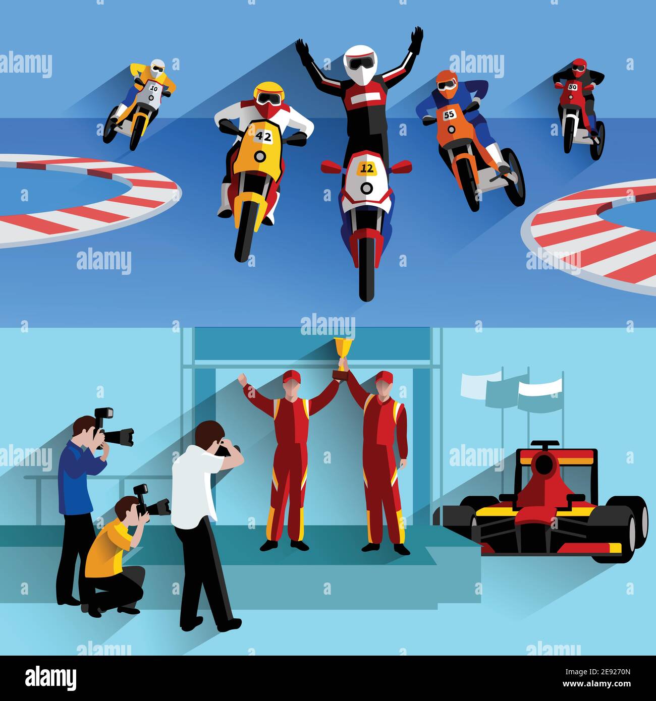 Racing and rally horizontal banners set with track photographers and ...