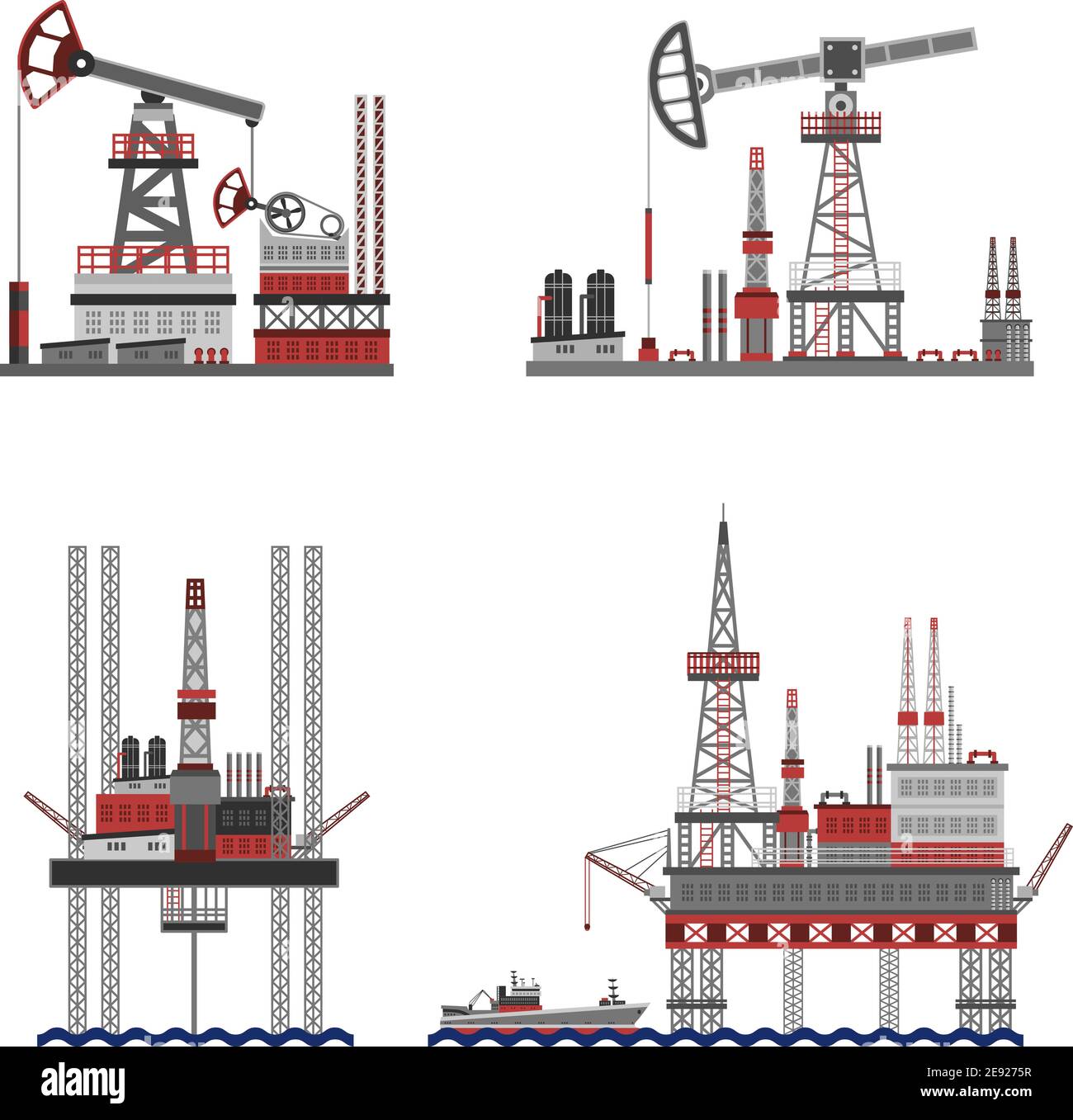 Oil extraction and petroleum platform flat icons set isolated vector ...
