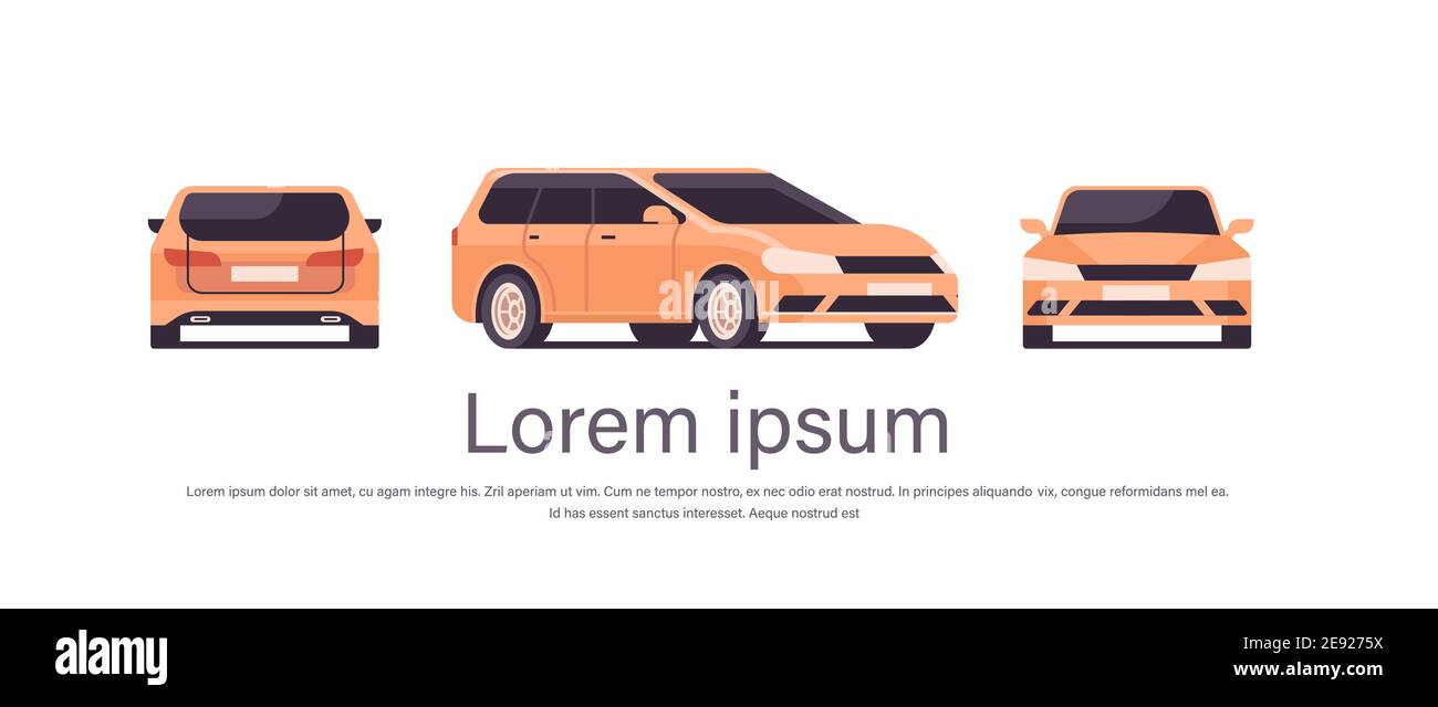 set of different angles of yellow car repair service concept vehicle ...