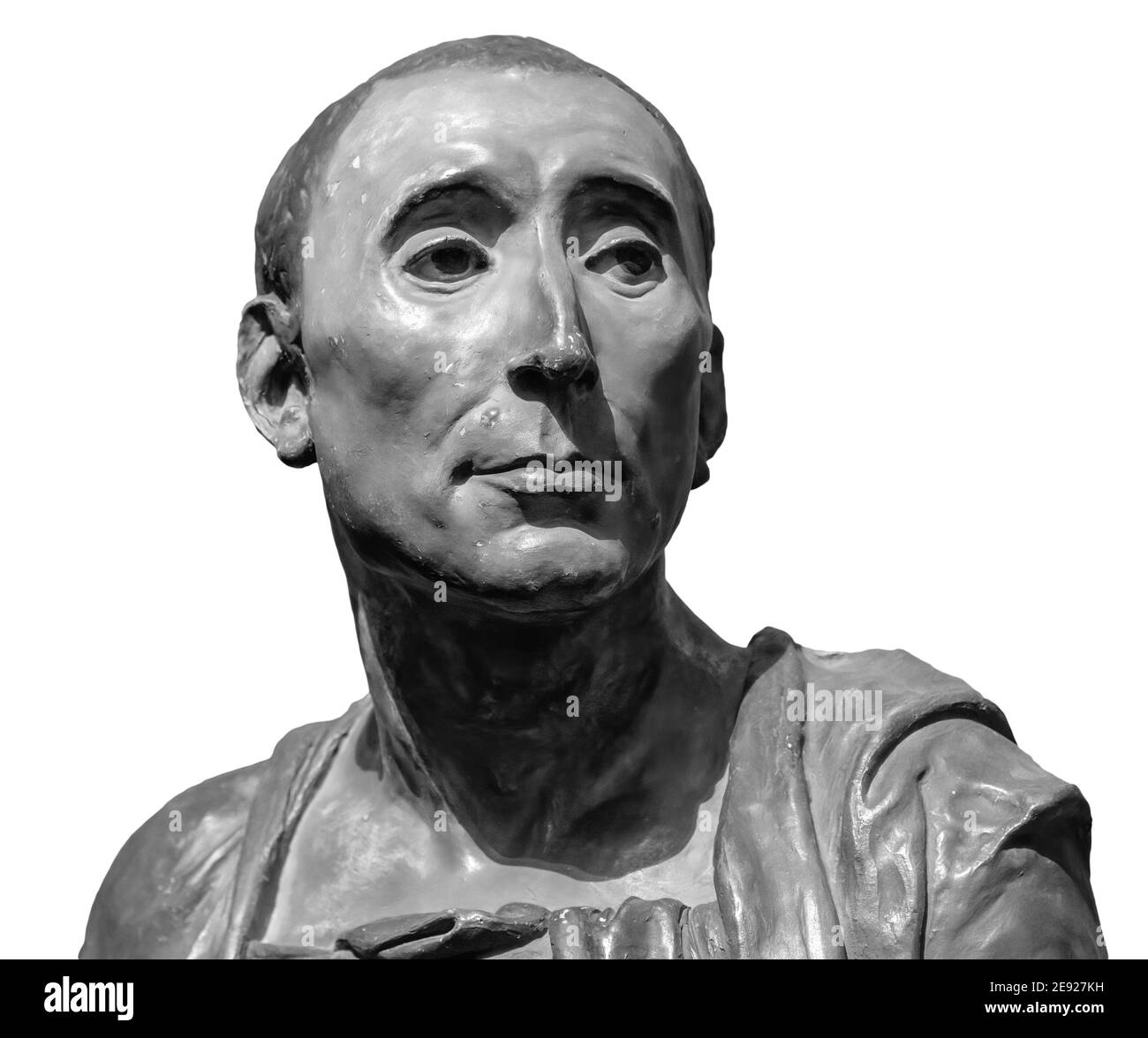 Head detail of the ancient man sculpture. Stone face isolated on white ...