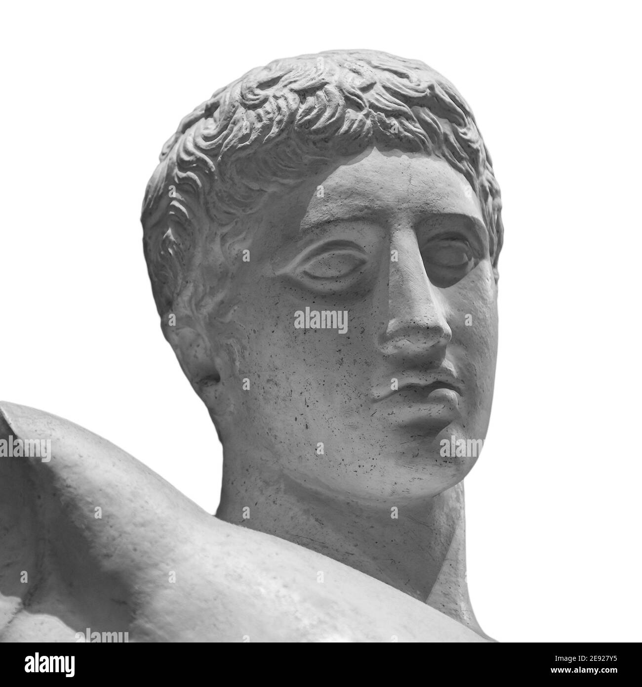 Head detail of the ancient man sculpture. Stone face isolated on white ...