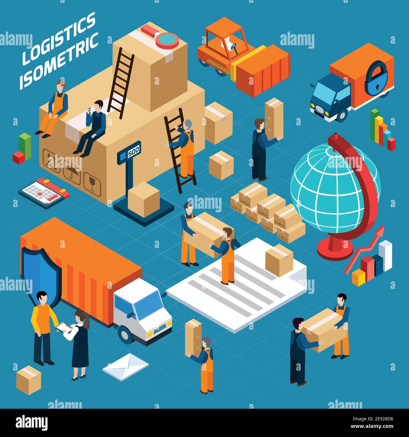 Forklift lifting cargo container Stock Vector Images - Alamy