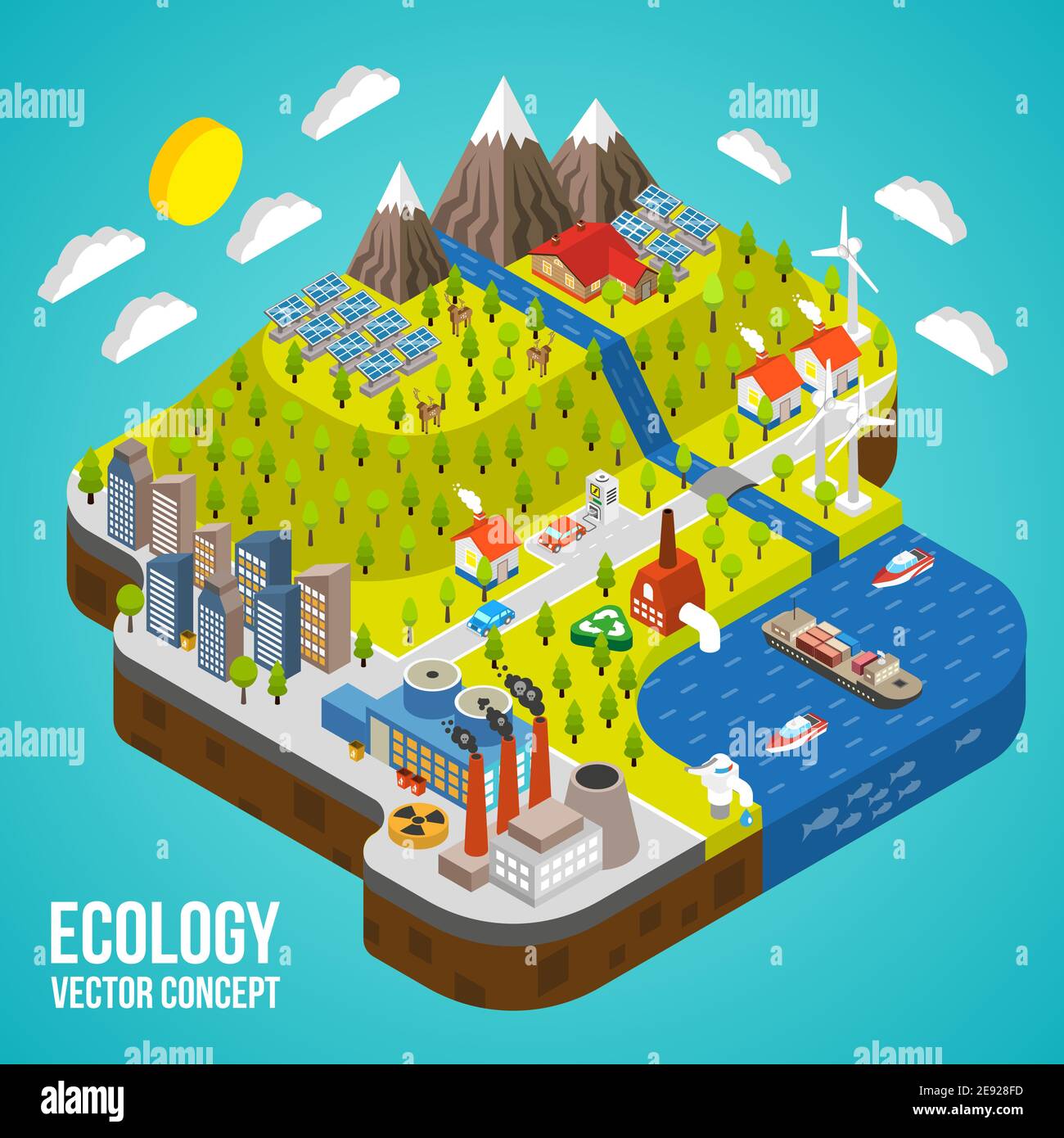 Eco Friendly green energy concept solar energy town wind energy ...