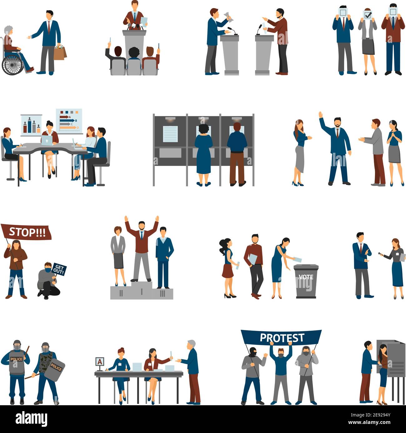 Political and election set with politians and volunteers set isolated ...