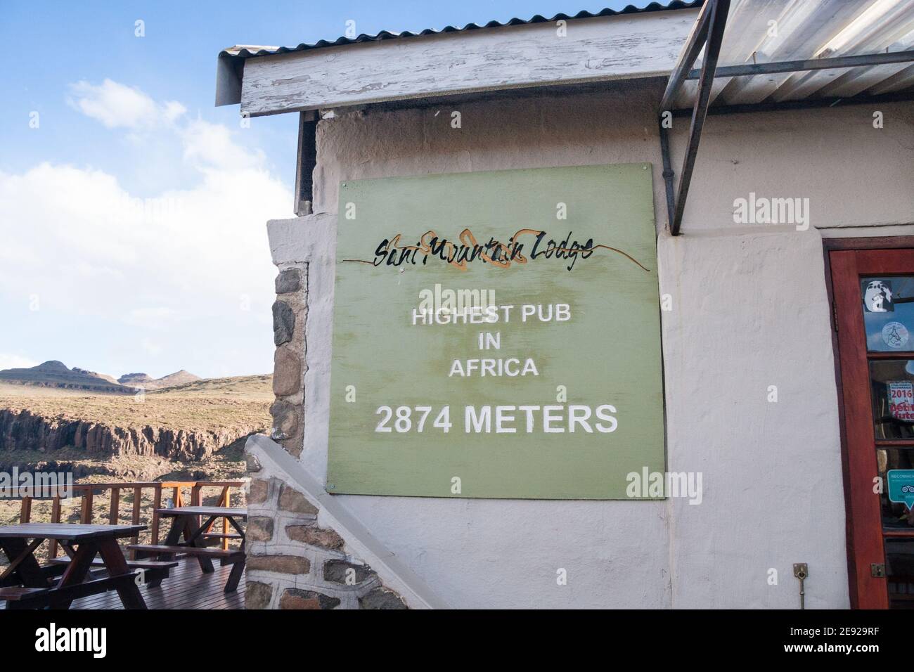 Sani Pass, Lesotho April 14 2017: Sign of Sani Mountain Lodge, the ...