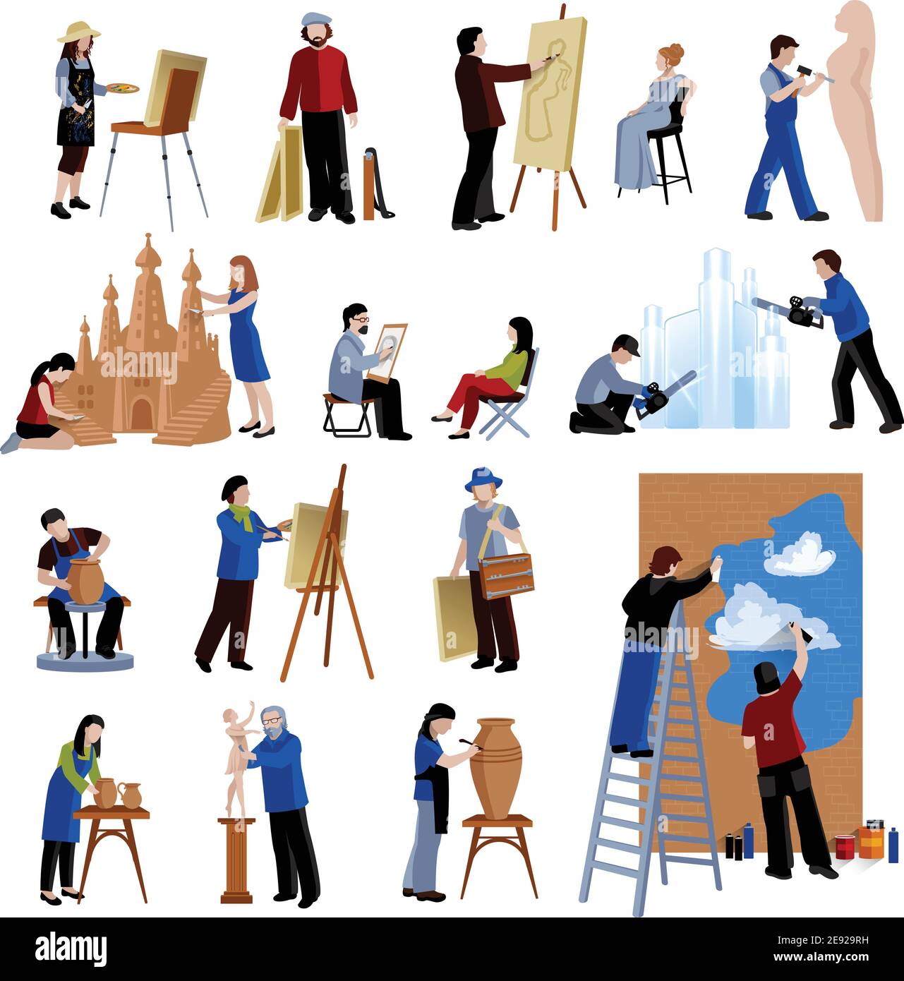 Flat icons set of creative profession people like artist painter ...