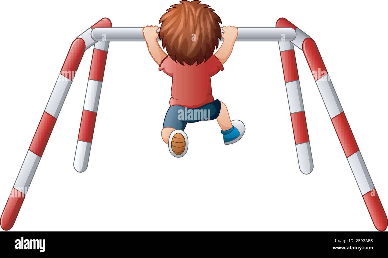 Vector illustration of Little boy doing pull ups Stock Vector Image ...