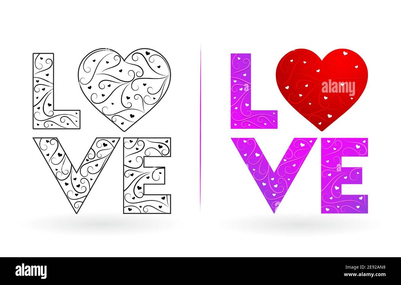 LOVE fonts typography, LOVE text ornament swirl, monochrome design and ...