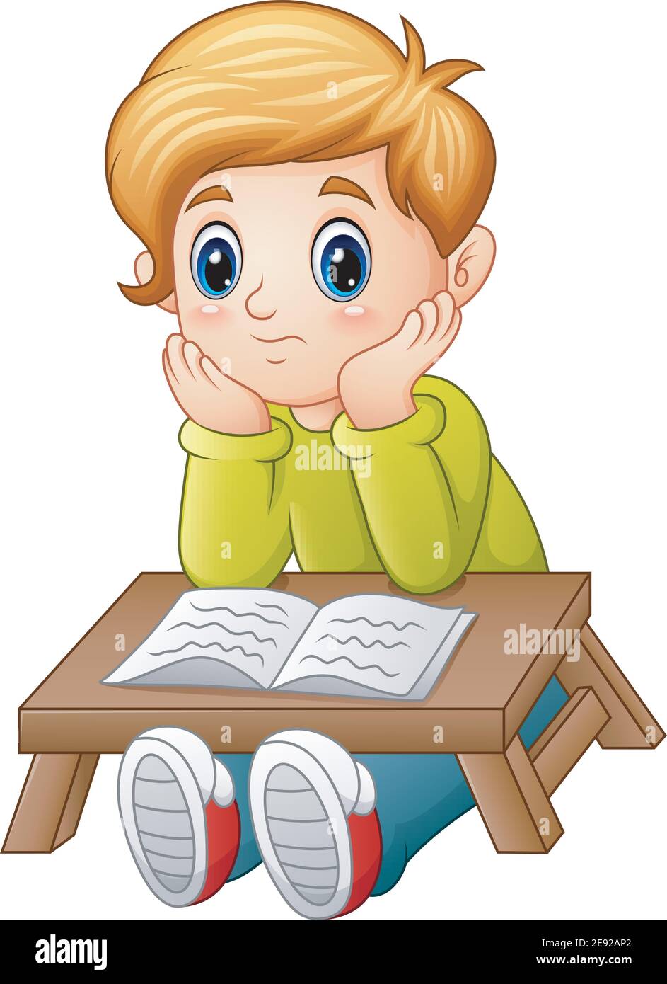 Vector illustration of Little boy confused read a book Stock Vector ...
