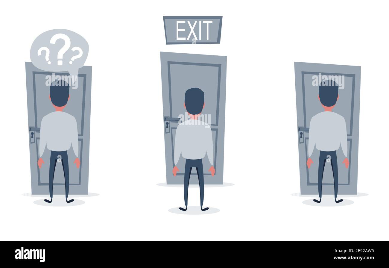 Businessman standing in front of the door. Choosing the way for Moving ...