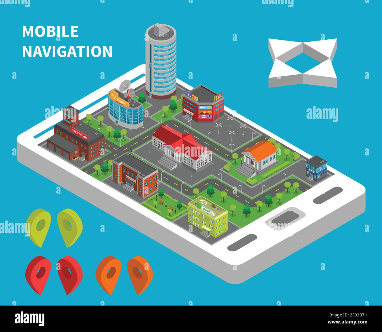 City constructor isometric vector illustration for mobile navigation service with urban ...