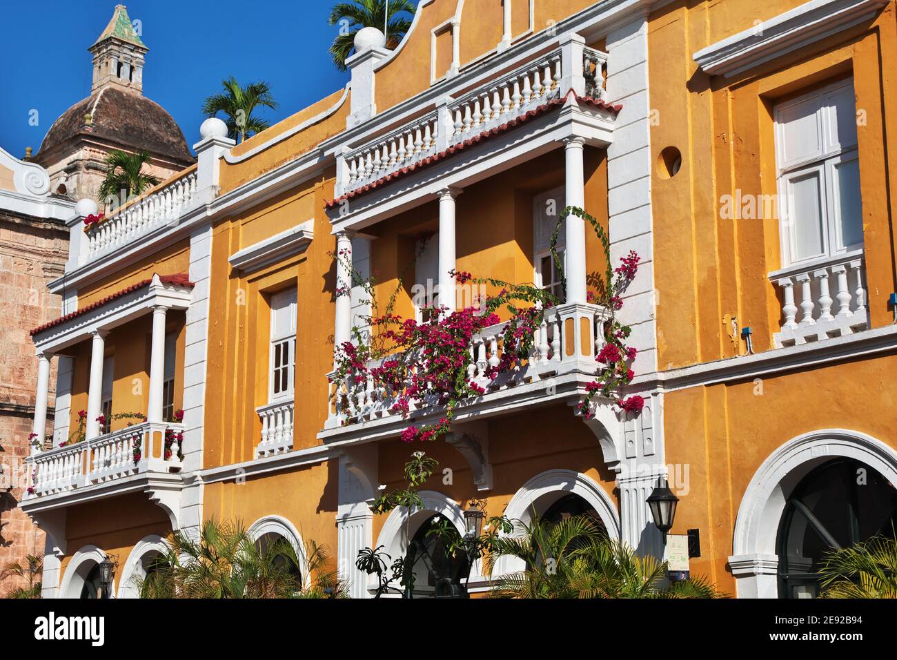 The vintage balcony in Cartagena, Colombia, South America Stock Photo ...