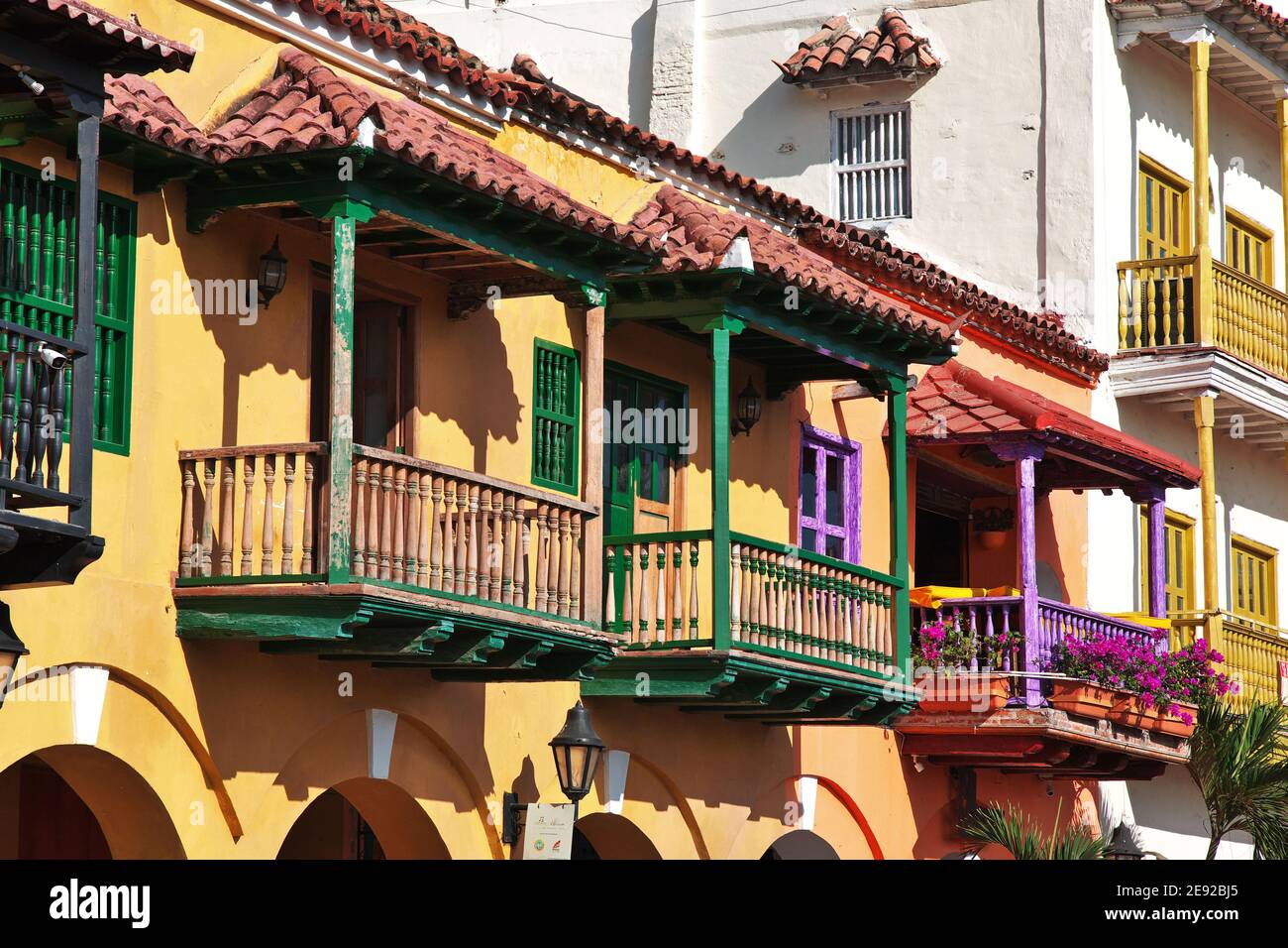 The vintage balcony in Cartagena, Colombia, South America Stock Photo ...