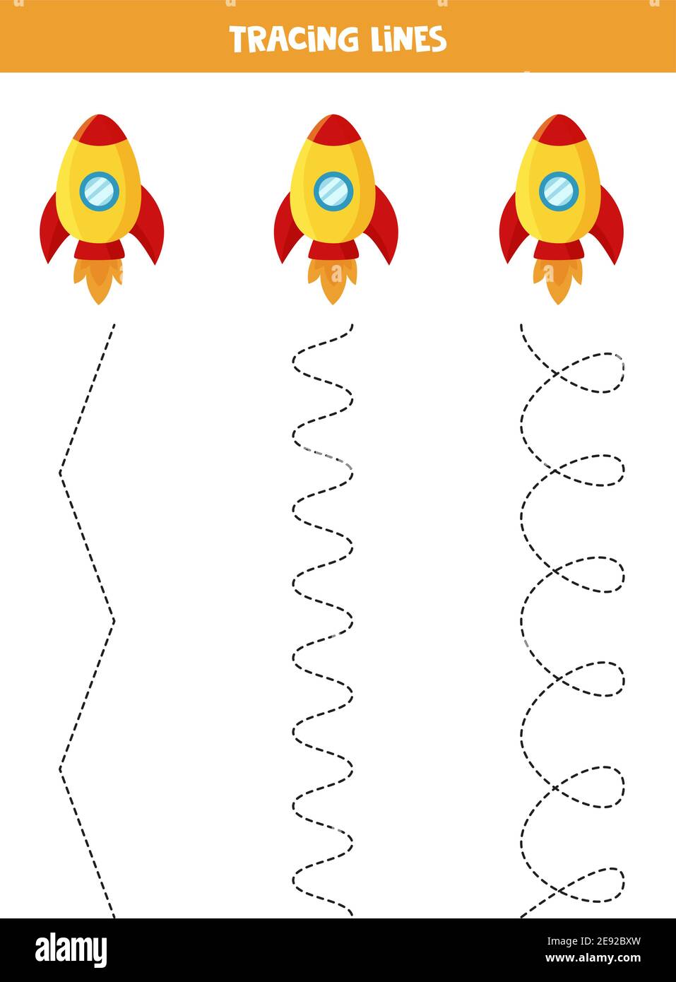 Tracing lines for kids with cartoon rocket. Handwriting practice for ...