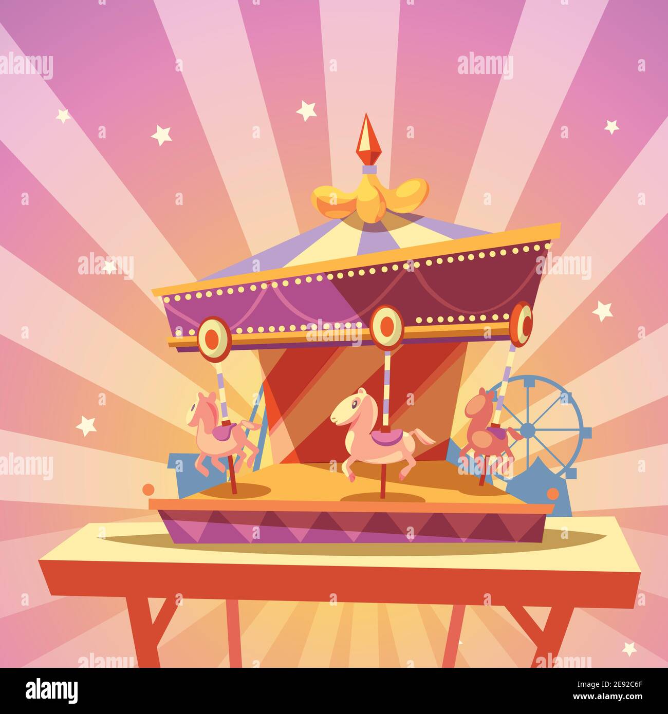 Amusement park cartoon with retro merry-go-round carousel vector ...