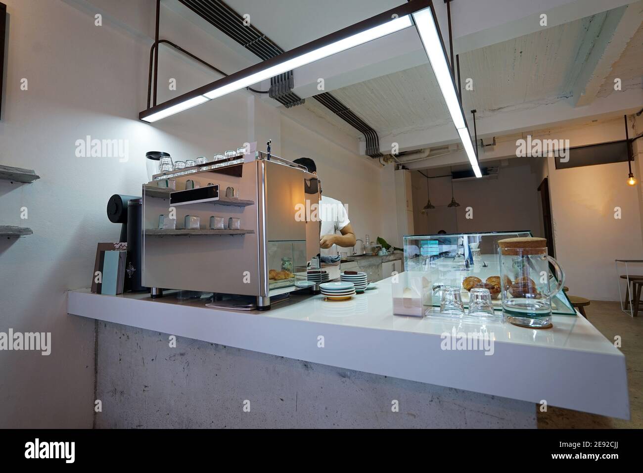 Interior design and decoration of local coffee bar and bakery pastry ...
