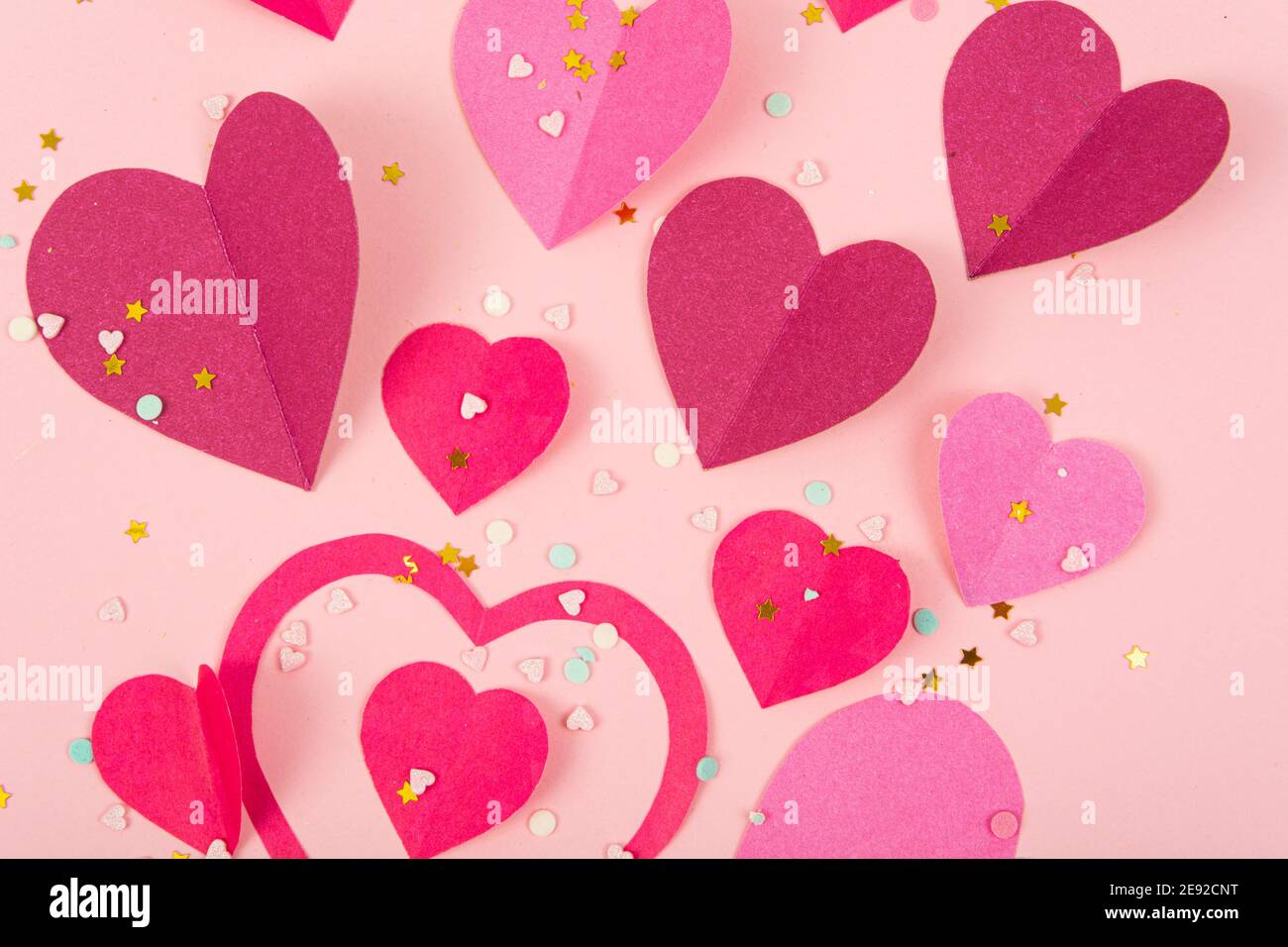 Abstract Background with Paper Hearts, confetti for Valentine`s Day ...