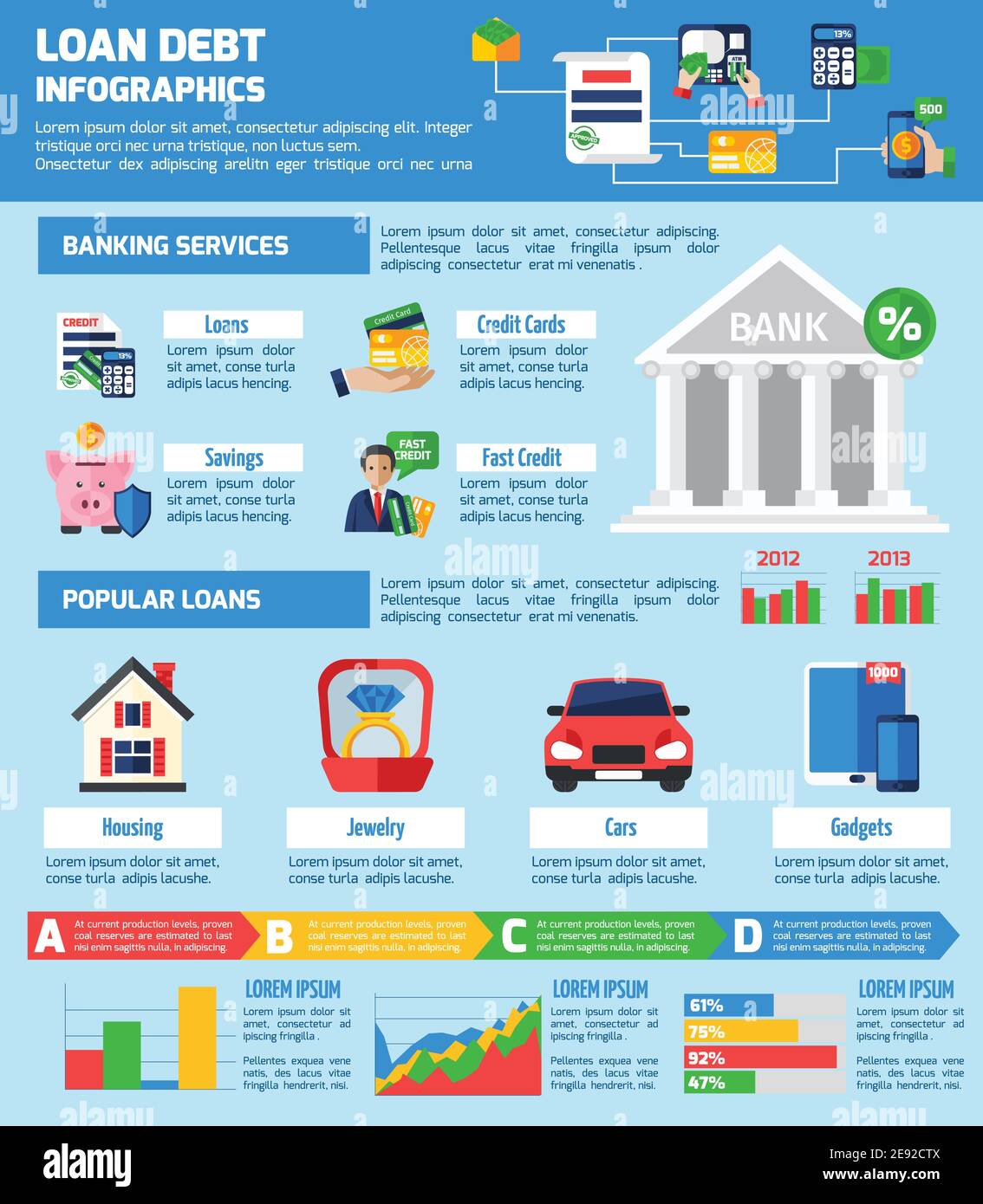 Loan debt infographics flat layout with banking services information ...