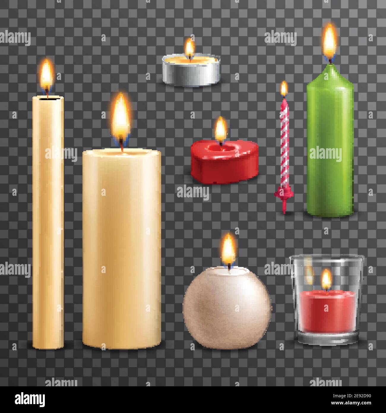 Candles realistic 3d set isolated on transparent background vector ...