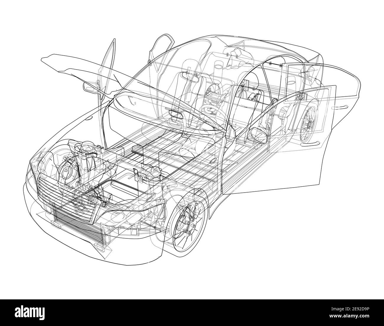 Electric Car With Chassis. Vector rendering of 3d Stock Vector Image ...
