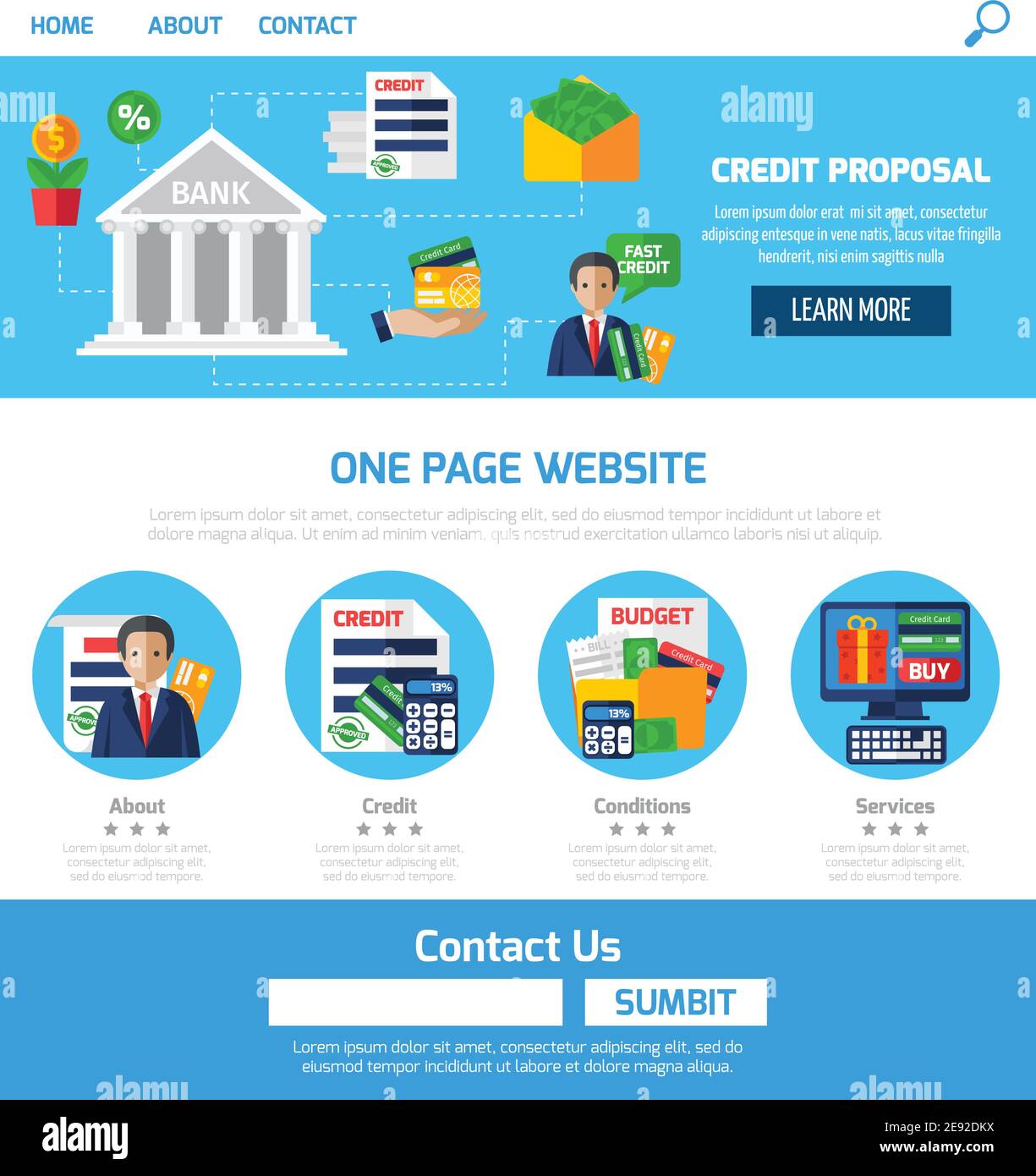 One page credit proposals for website with navigation contact ...