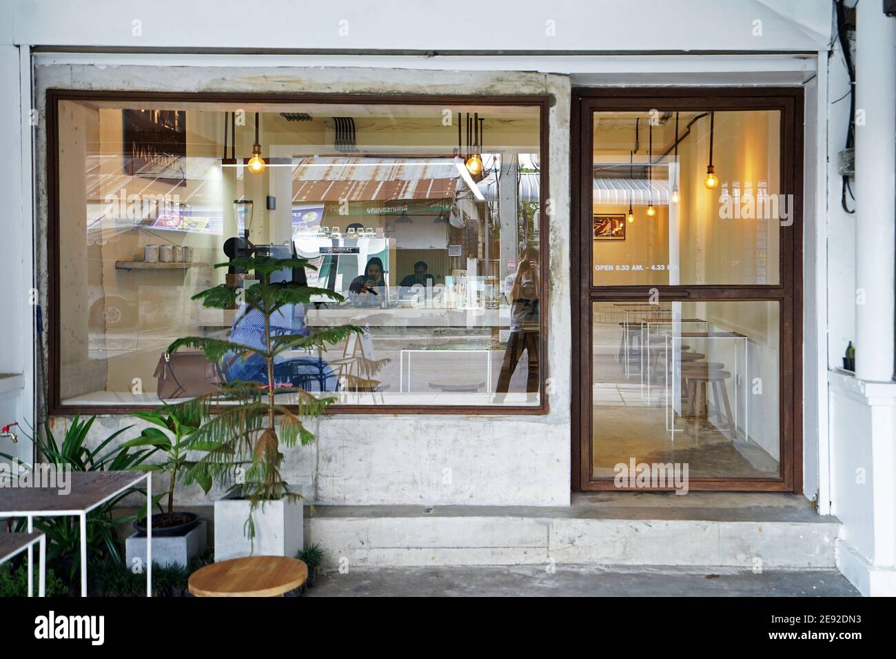 Exterior facade design and front store decoration of local coffee bar ...