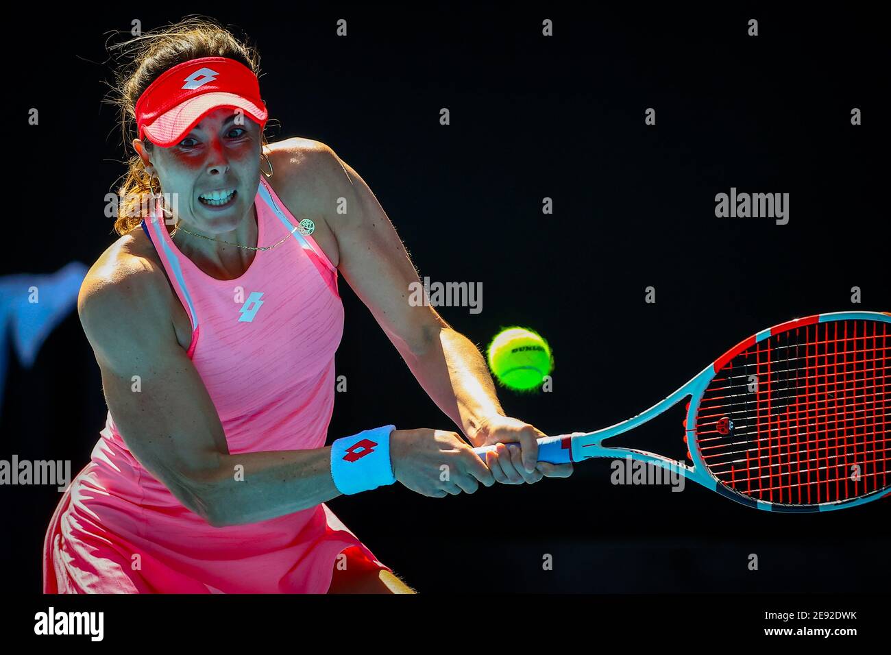 French Alize Cornet (WTA 53) plays a backhand at a tennis match against ...
