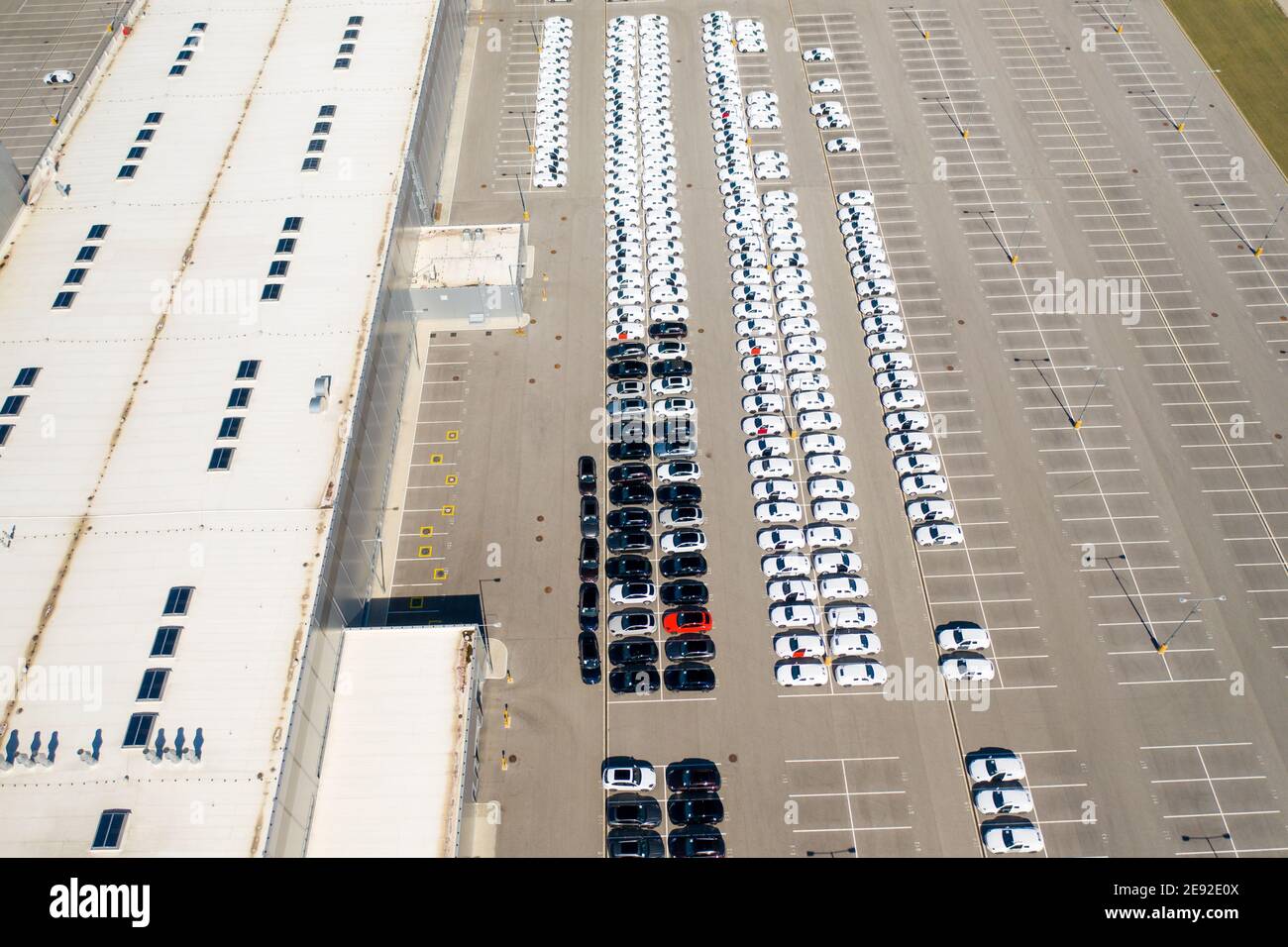 Aerial view of huge storage parking with new cars in europe Stock Photo ...