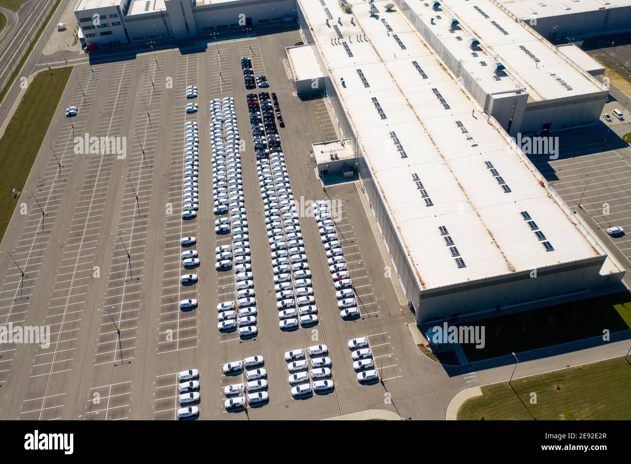 Aerial view of huge storage parking with new cars in europe Stock Photo ...