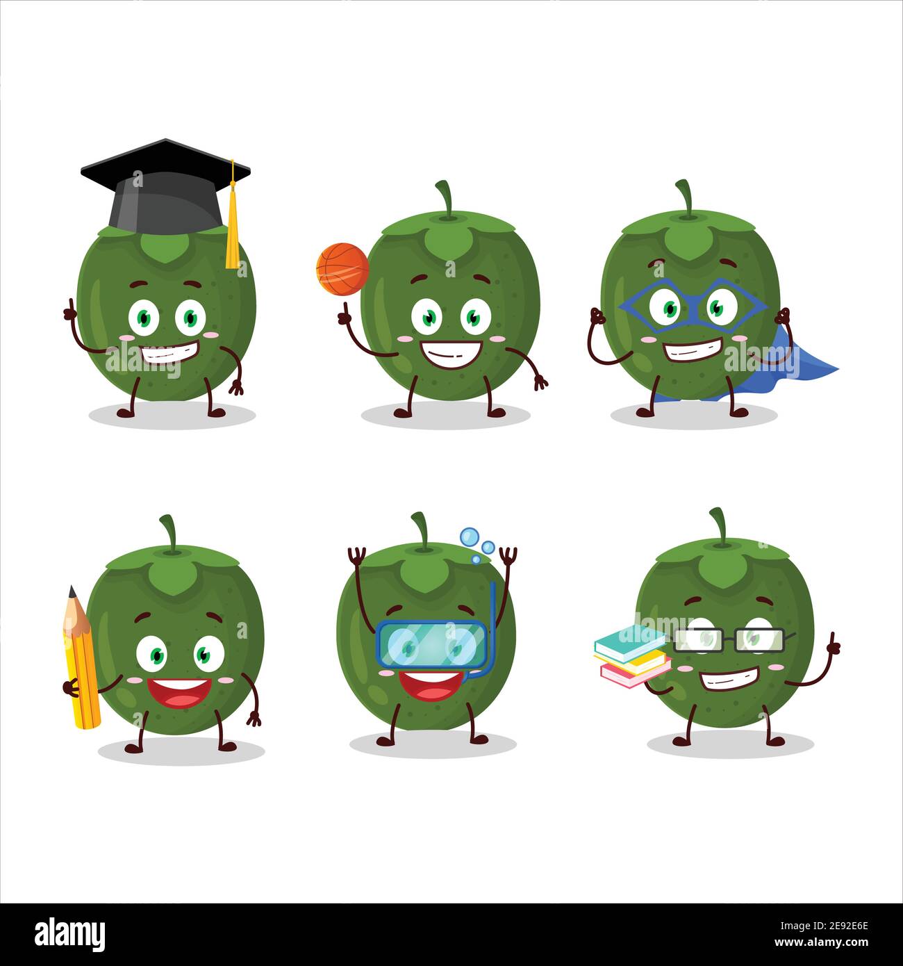 School student of black sapote cartoon character with various ...