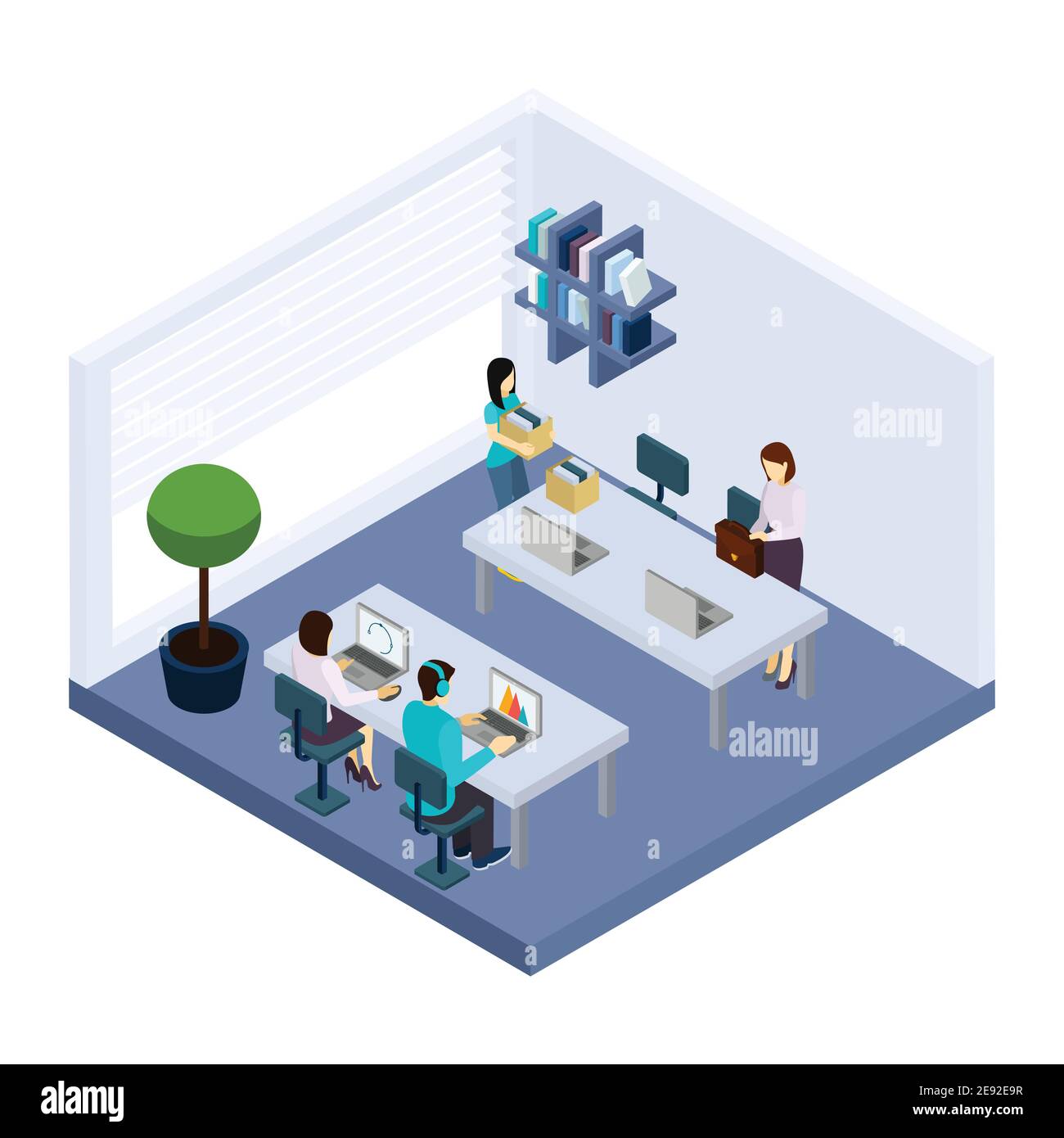 Coworking employees sharing working space sitting in modern business ...