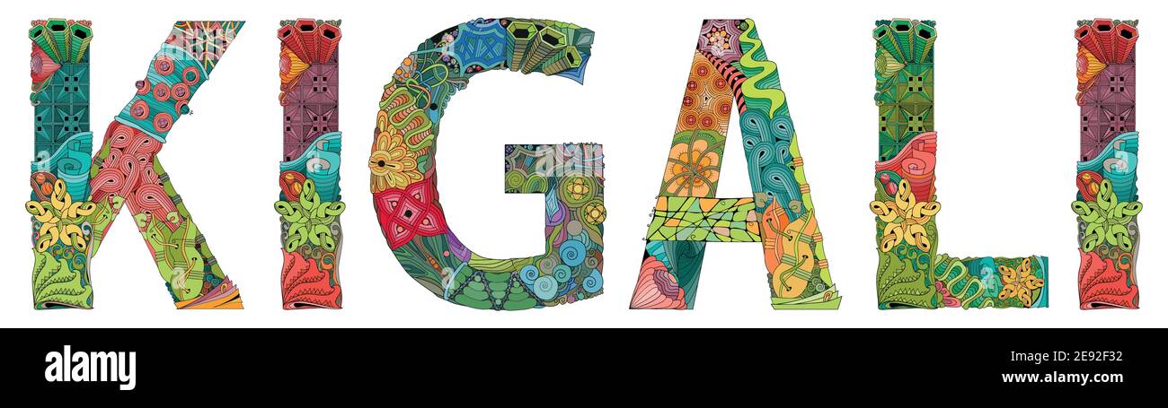 Hand-painted art design. Illustration Kigali city is the capital of ...