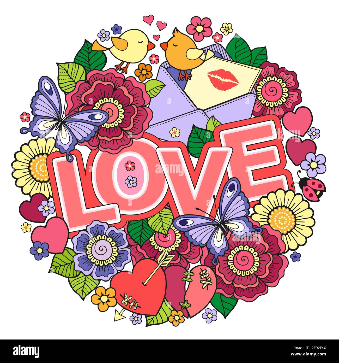 Valentine's Day card. Wedding invitetion. Round shape made of Abstract ...