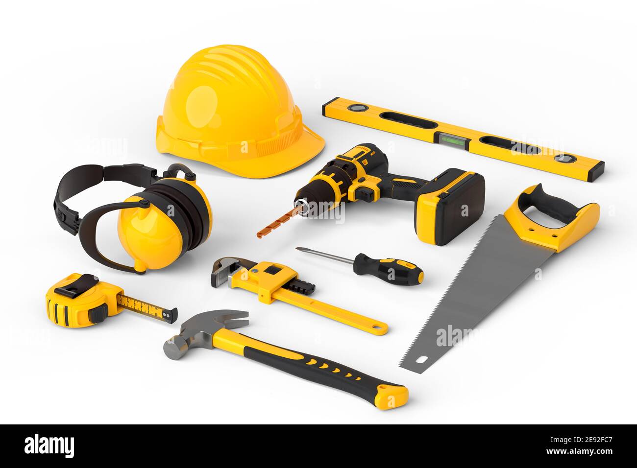 Set of construction tools for repair and installation on white ...
