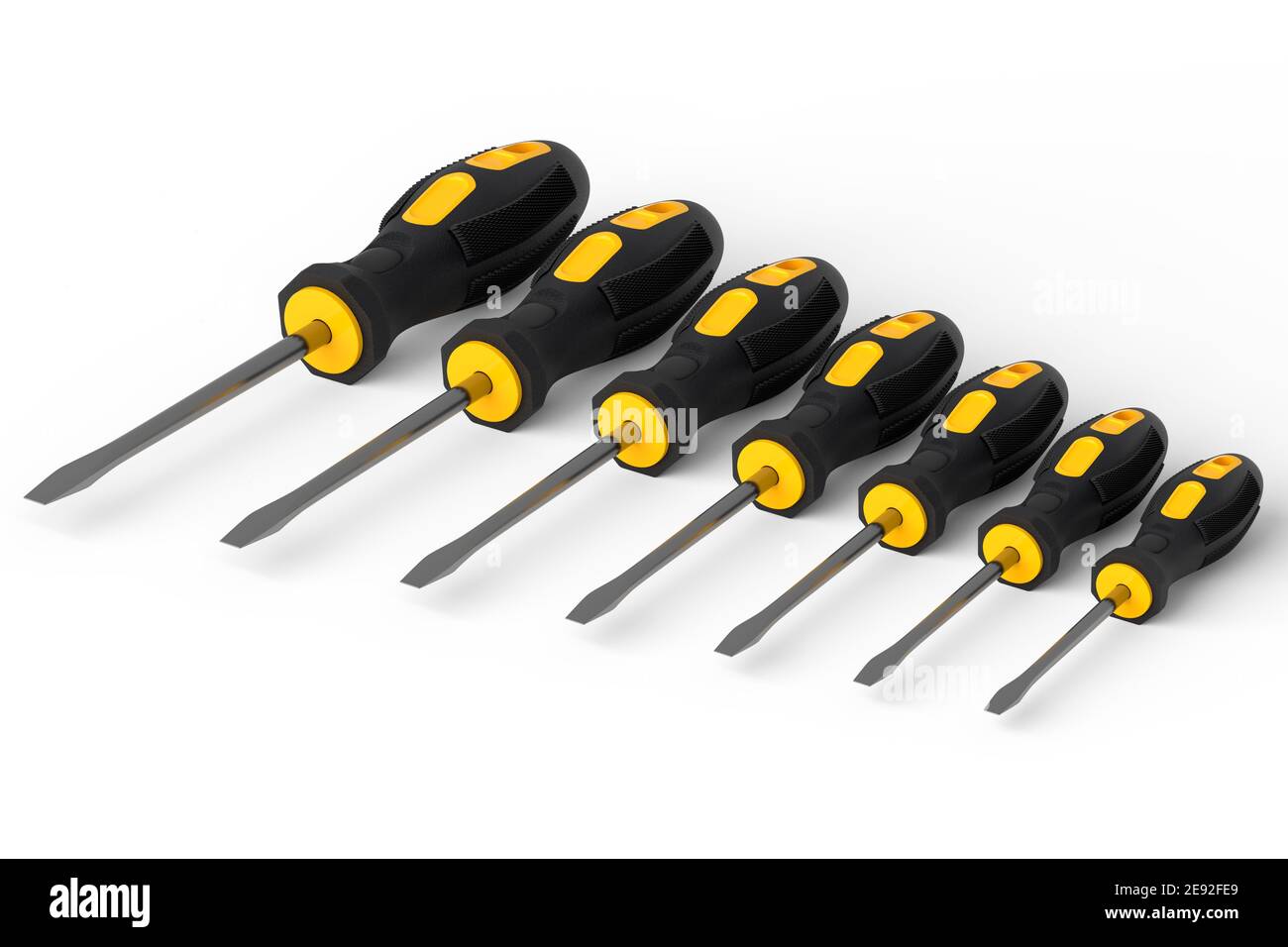Set of black and yellow screwdriver on white background Stock Photo - Alamy