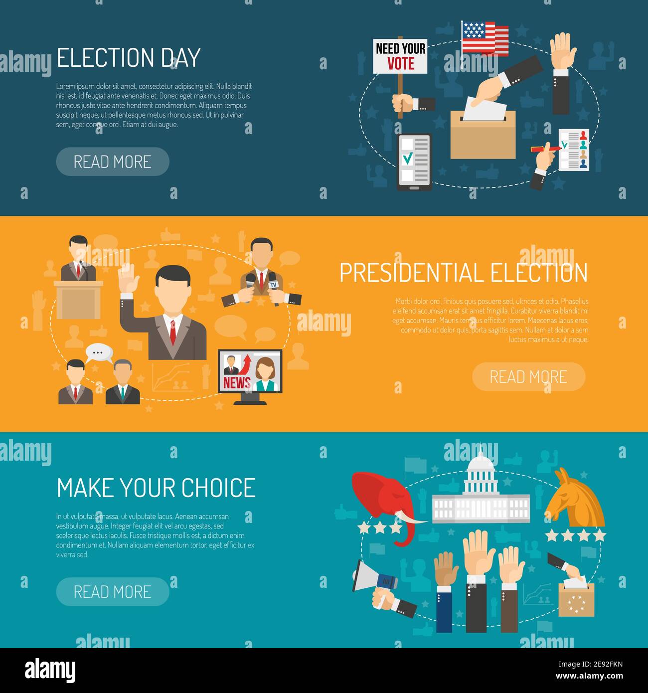 Horizontal color banner depicting steps of american presidential ...