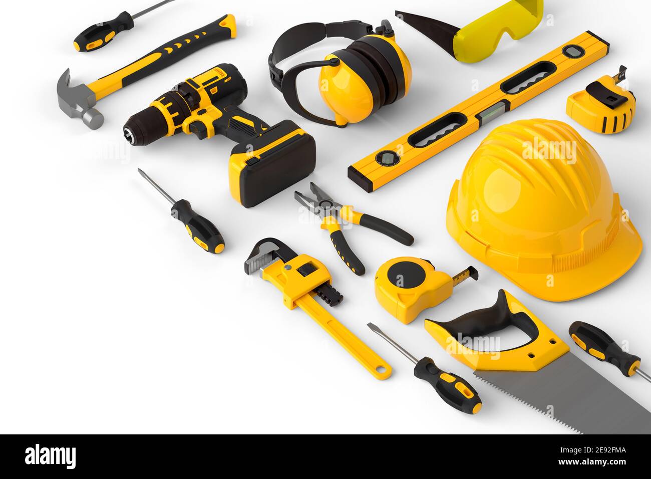 Set of construction tools for repair and installation on white ...