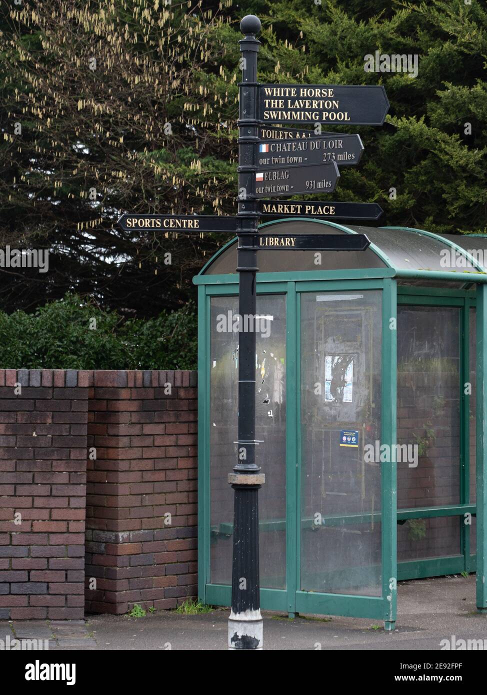 Signpost of local amenities in Westbury, Wiltshire, England, UK Stock ...