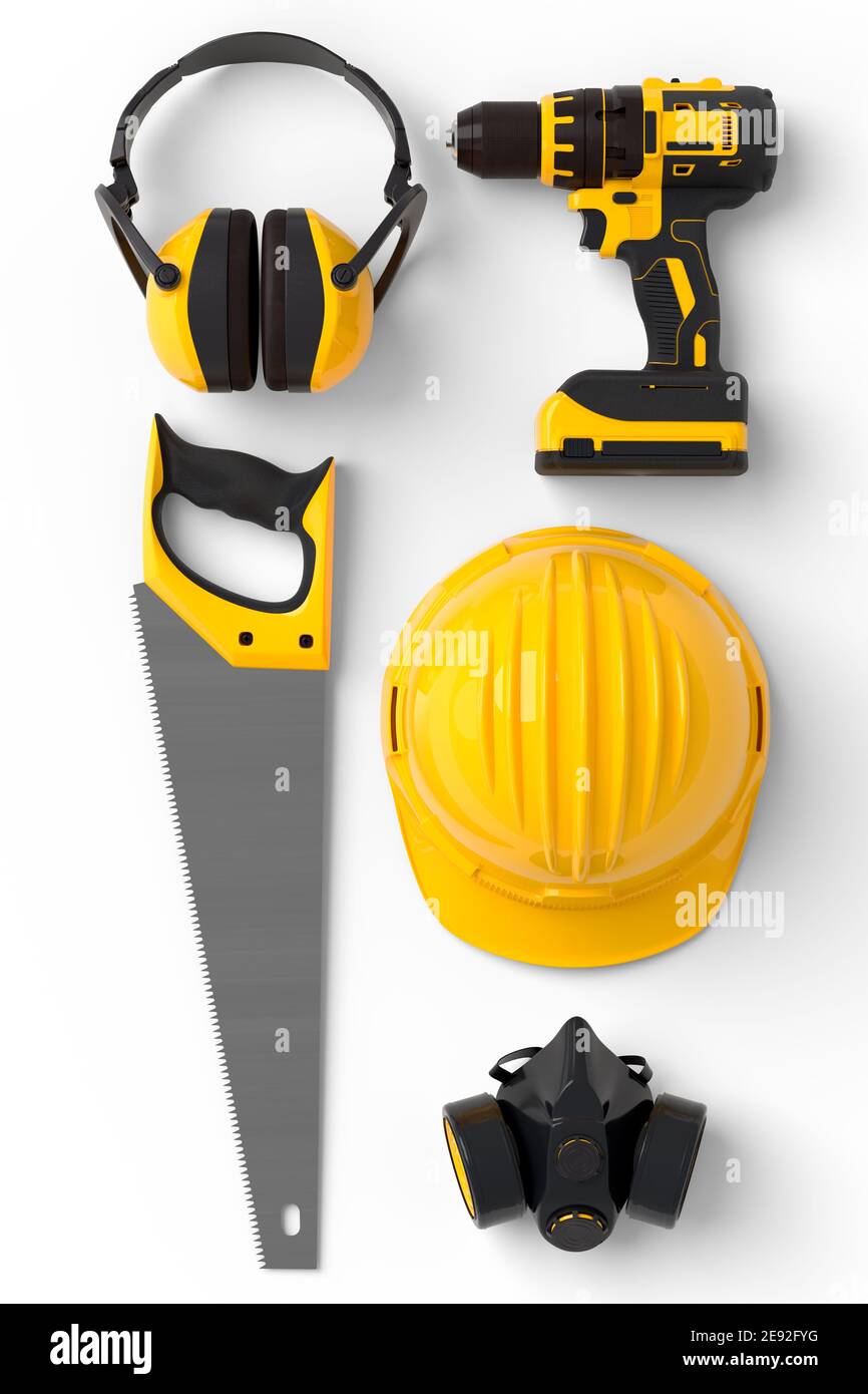 Set of construction tools for repair and installation on white ...