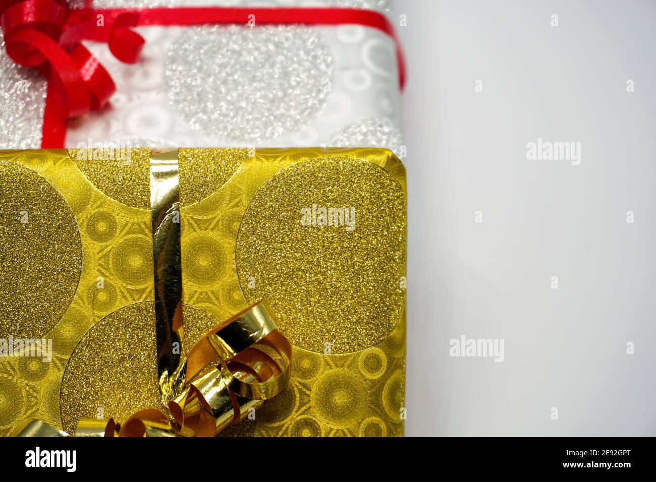 Boxes of presents and gifs of different shapes sizes and colours Stock ...