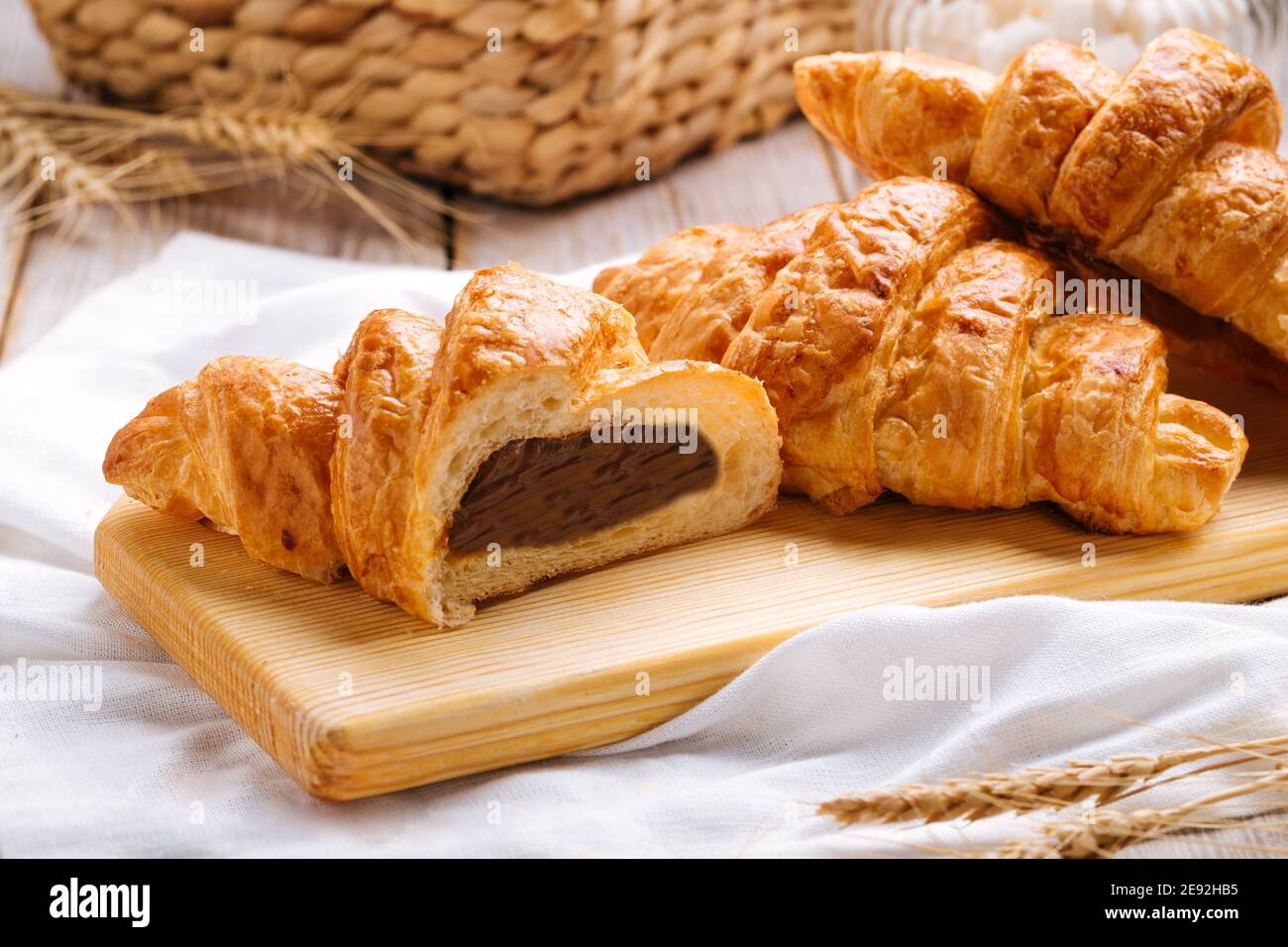 Closeup on french croissant with chocolate filling Stock Photo - Alamy