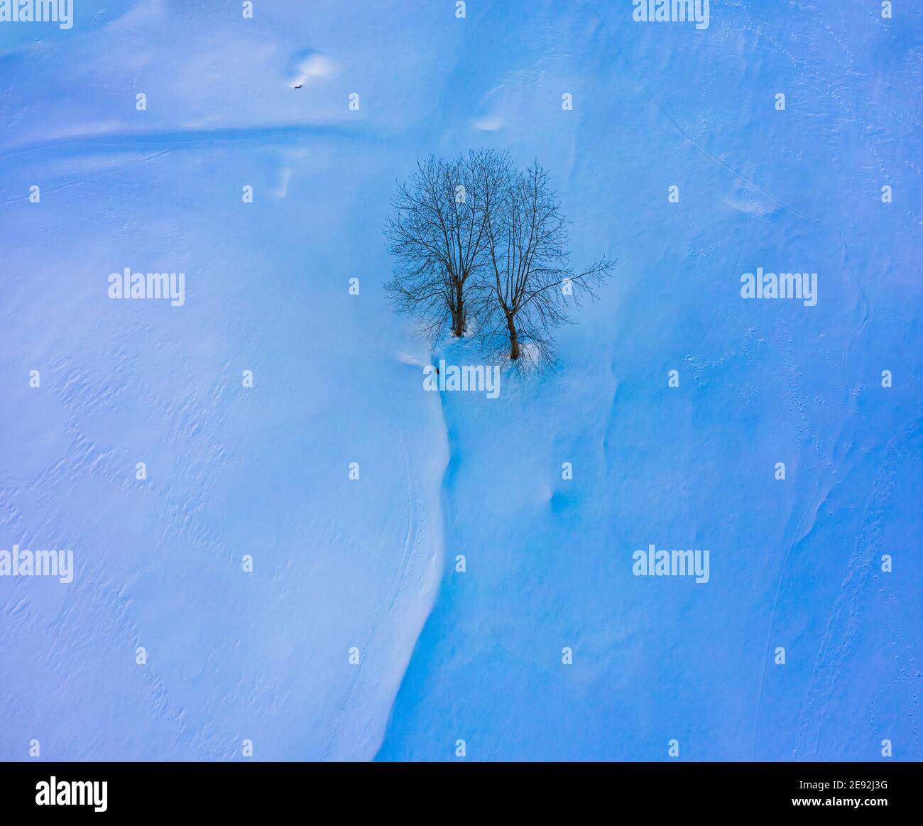 Snowy landscape in winter in the Valle del Miera in the Valles Pasiegos ...