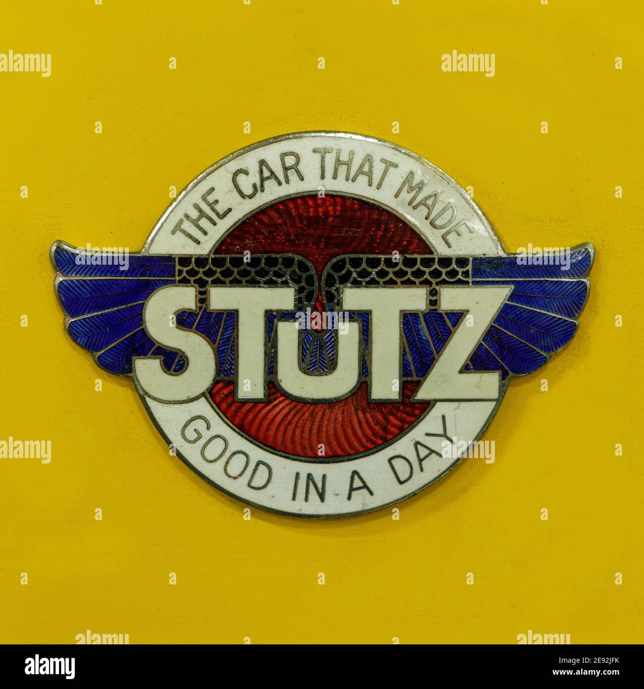 A Stutz motor badge with the logo "The Car That Made Good In A Day" at ...