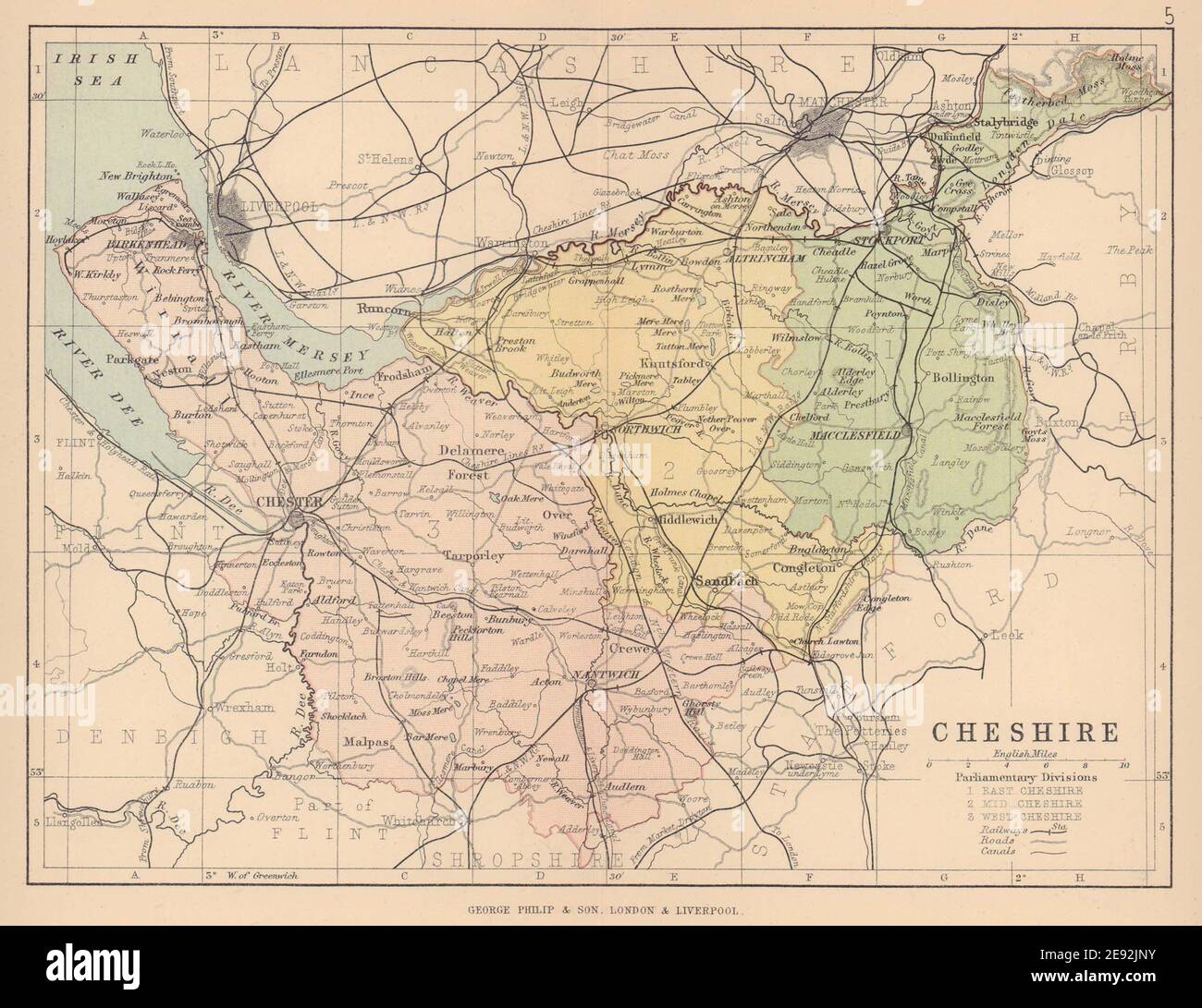 CHESHIRE. Antique county map. Railways roads canals. Constituencies ...