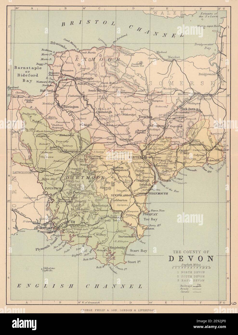 DEVONSHIRE. Antique county map. Railways canals. Constituencies. PHILIP ...