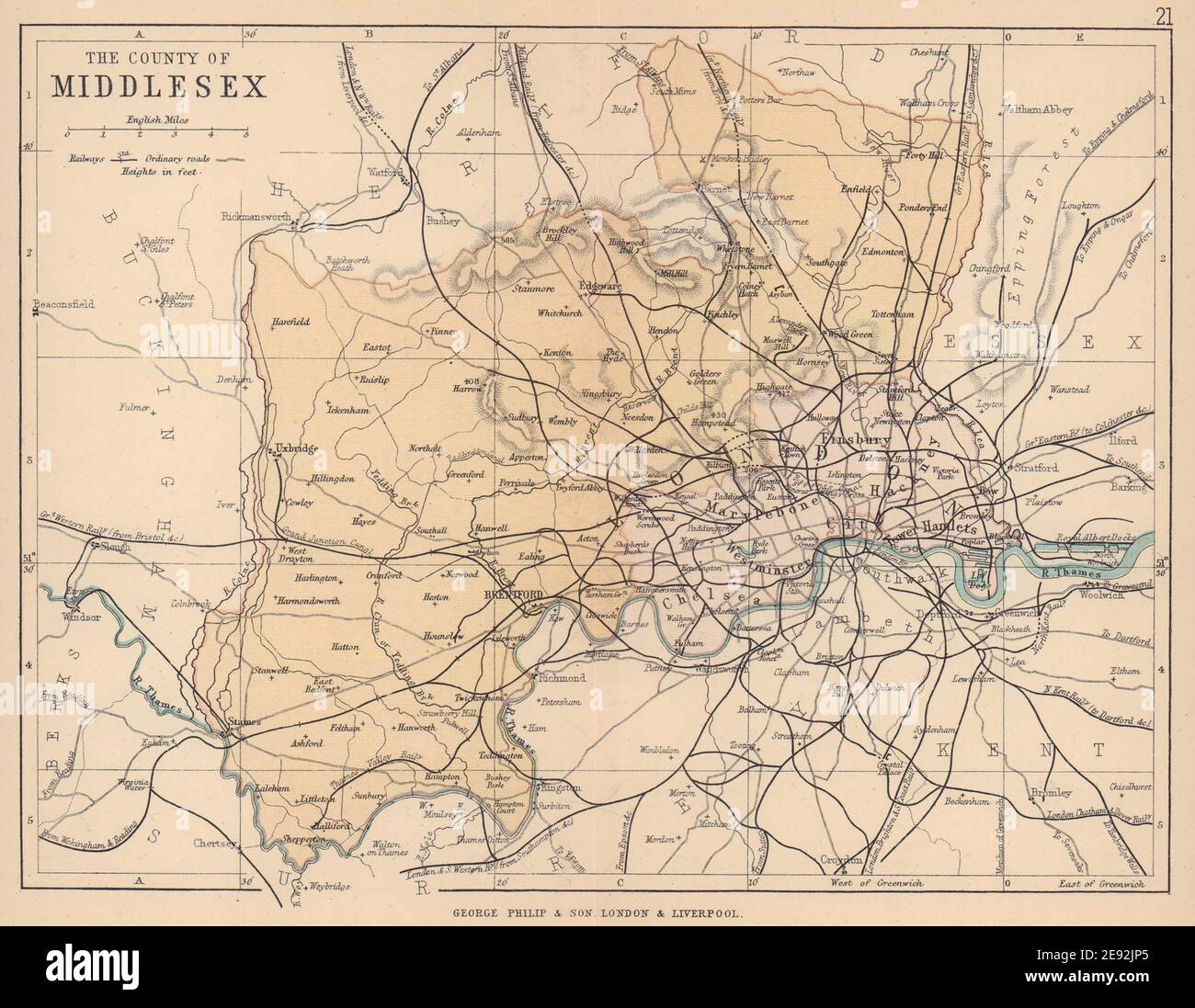 Old london map middlesex hi-res stock photography and images - Alamy